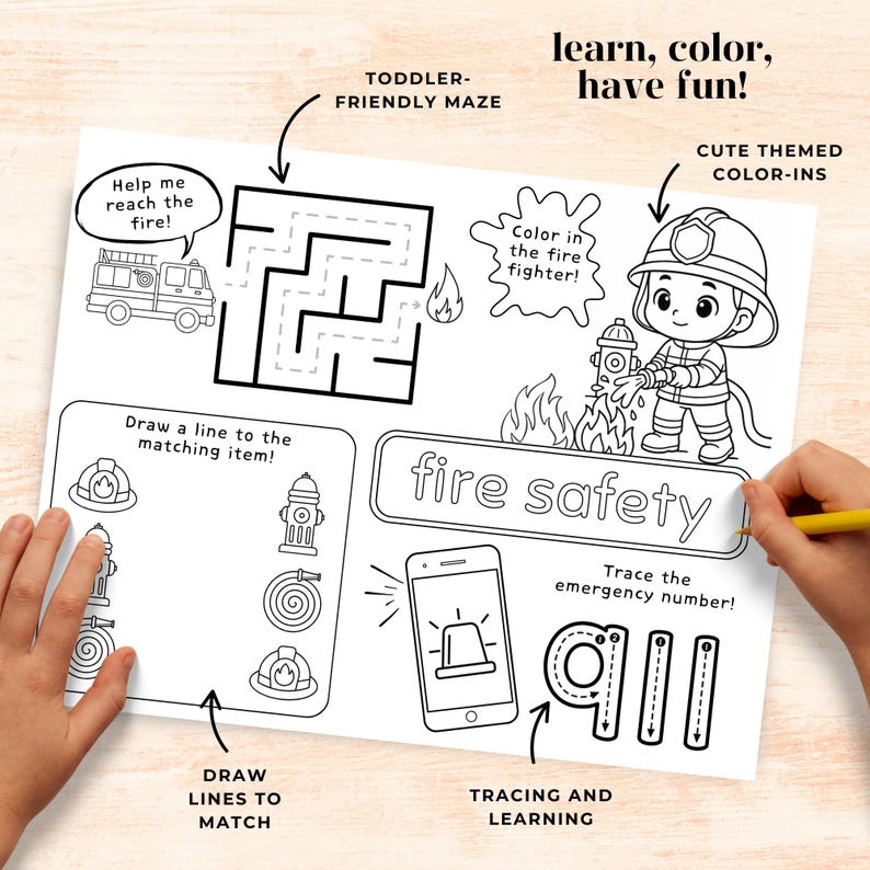 Fire Safety Preschool Activity, Printable Coloring Worksheet for ...