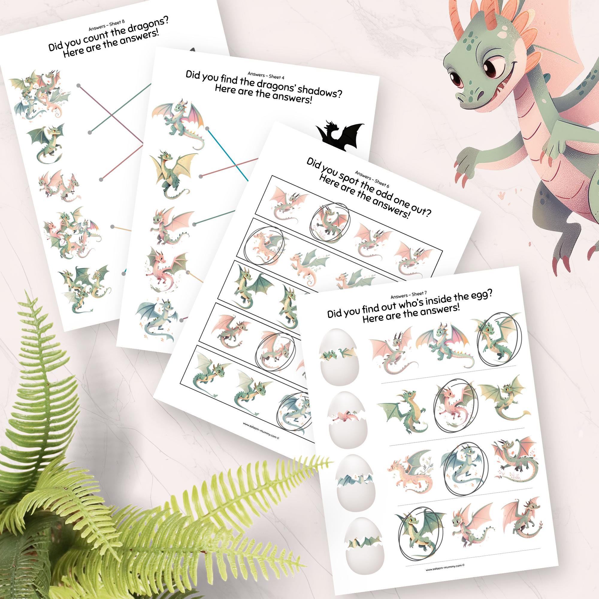 Cute Dragons Preschool Activities Pack, 10 Children's Worksheets, Fun ...