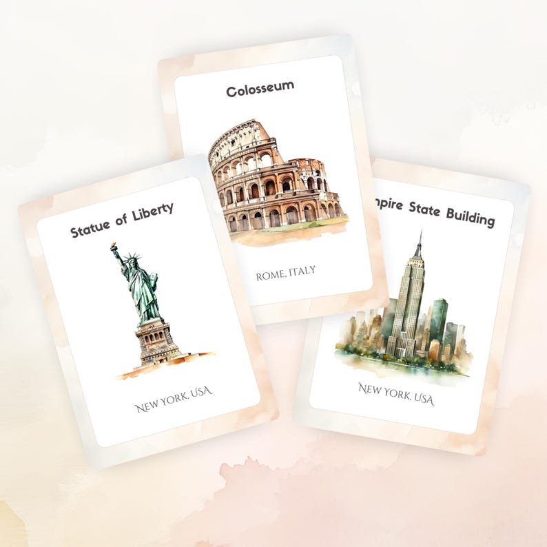 World Landmark Flashcards, Printable Montessori Geography Learning ...