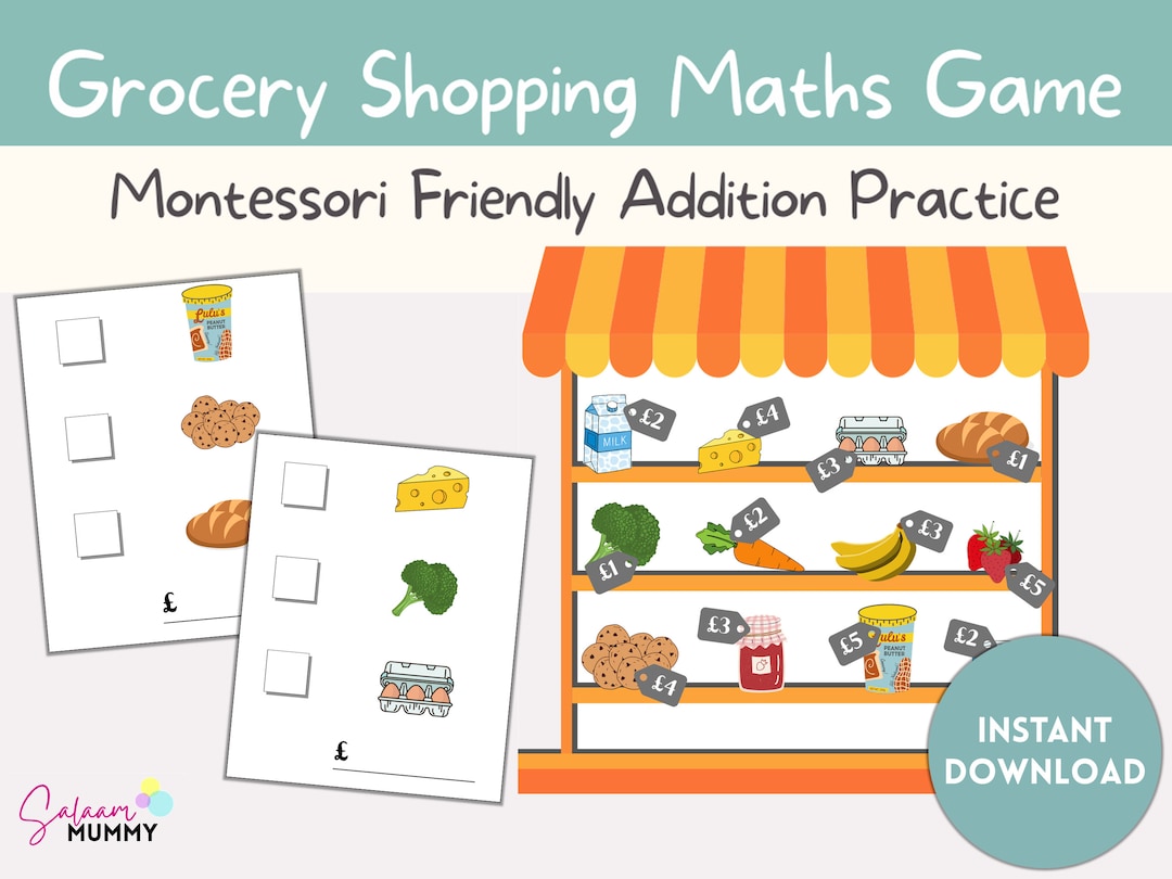 Kindergarten Math Addition Activity, Grocery Store Pretend Play ...