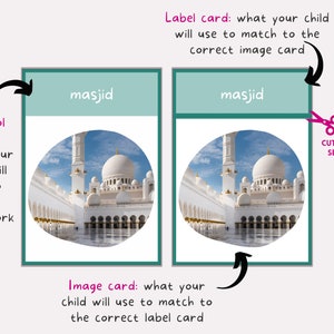 Montessori 3 Part Cards About Mosques, Islam Flashcards, Montessori ...