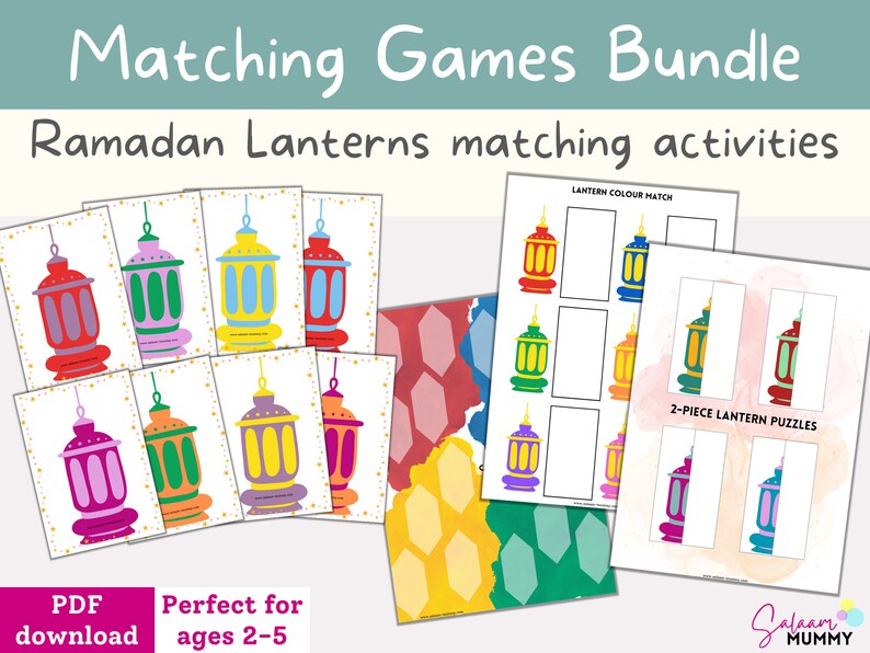 Ramadan Matching Games Bundle, Kids Matching Sorting Activities, Muslim ...