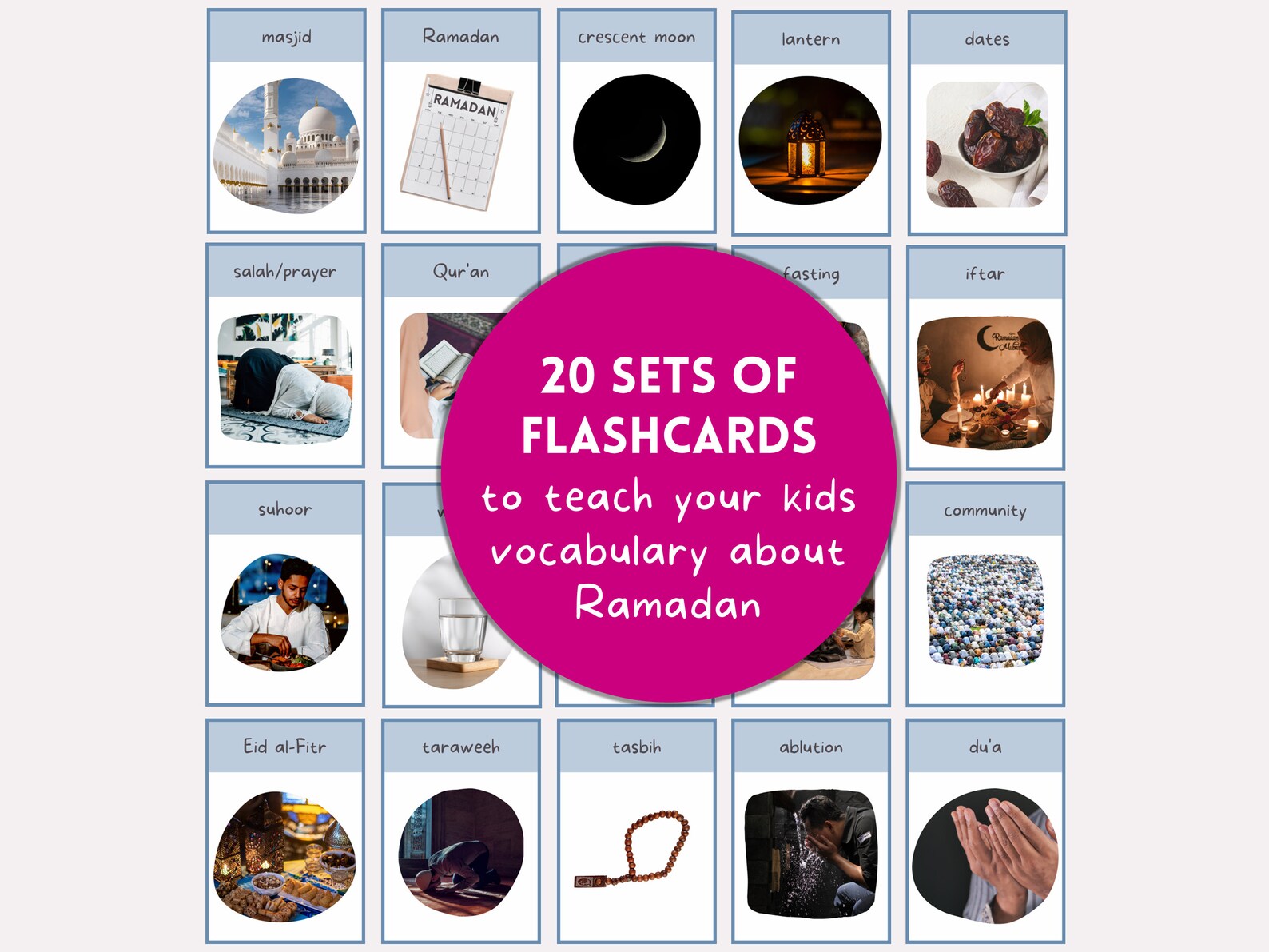 20 Ramadan Flashcards for Muslim Kids, Ramadan Vocabulary, Ramadan Unit ...