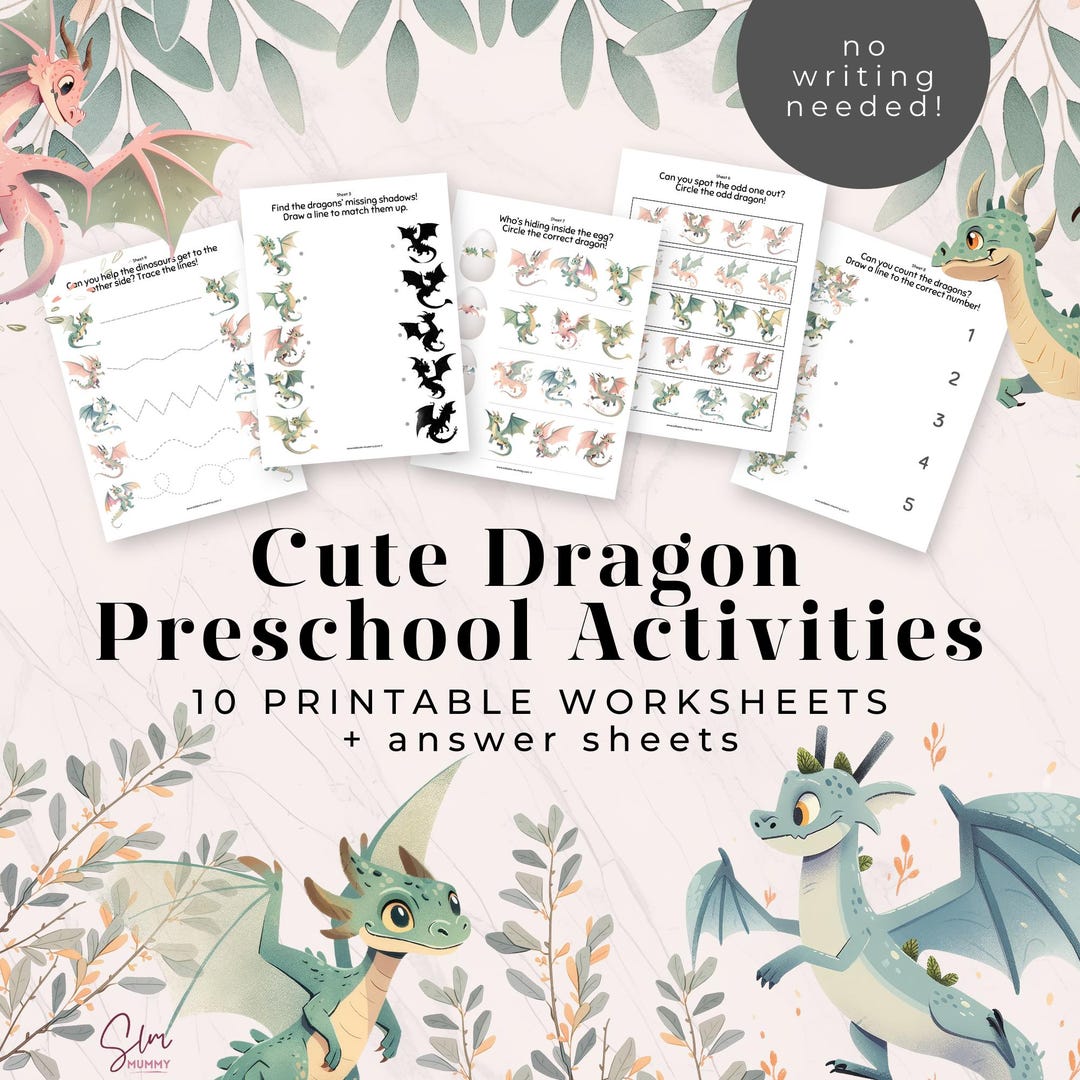 Cute Dragons Preschool Activities Pack, 10 Children's Worksheets, Fun ...