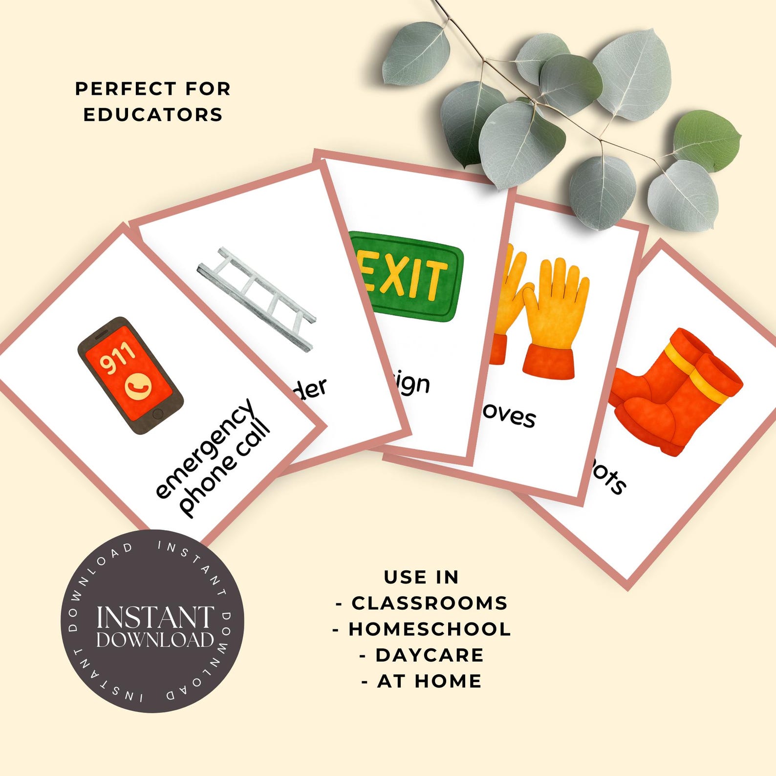 Fire Safety Flashcards for Toddlers, Kids Educational Printable Cards ...