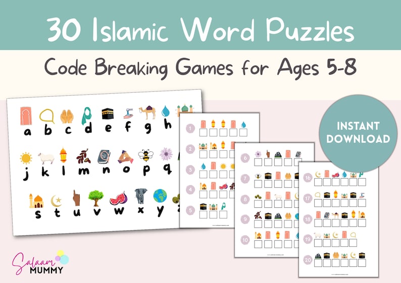 30 Islamic Word Puzzles | Code Breaker Mysteries | Muslim Kids ...