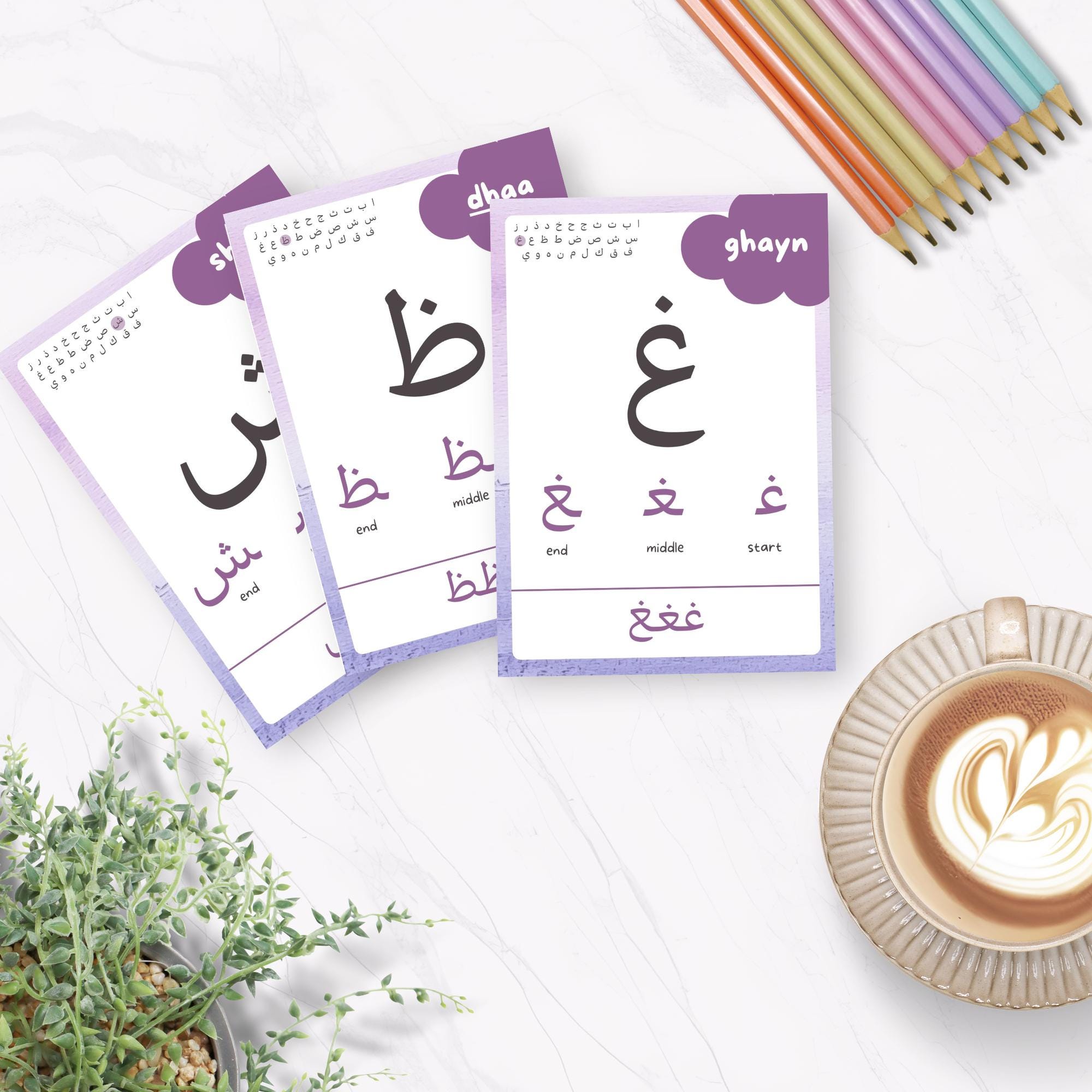 Arabic Letter Positions Flash Cards, Kids Phonics Learning, Arabic ...