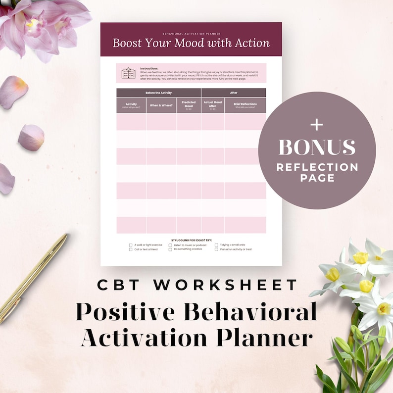 Behavioral Activation Worksheet for Teens, Mental Health Tool for CBT ...