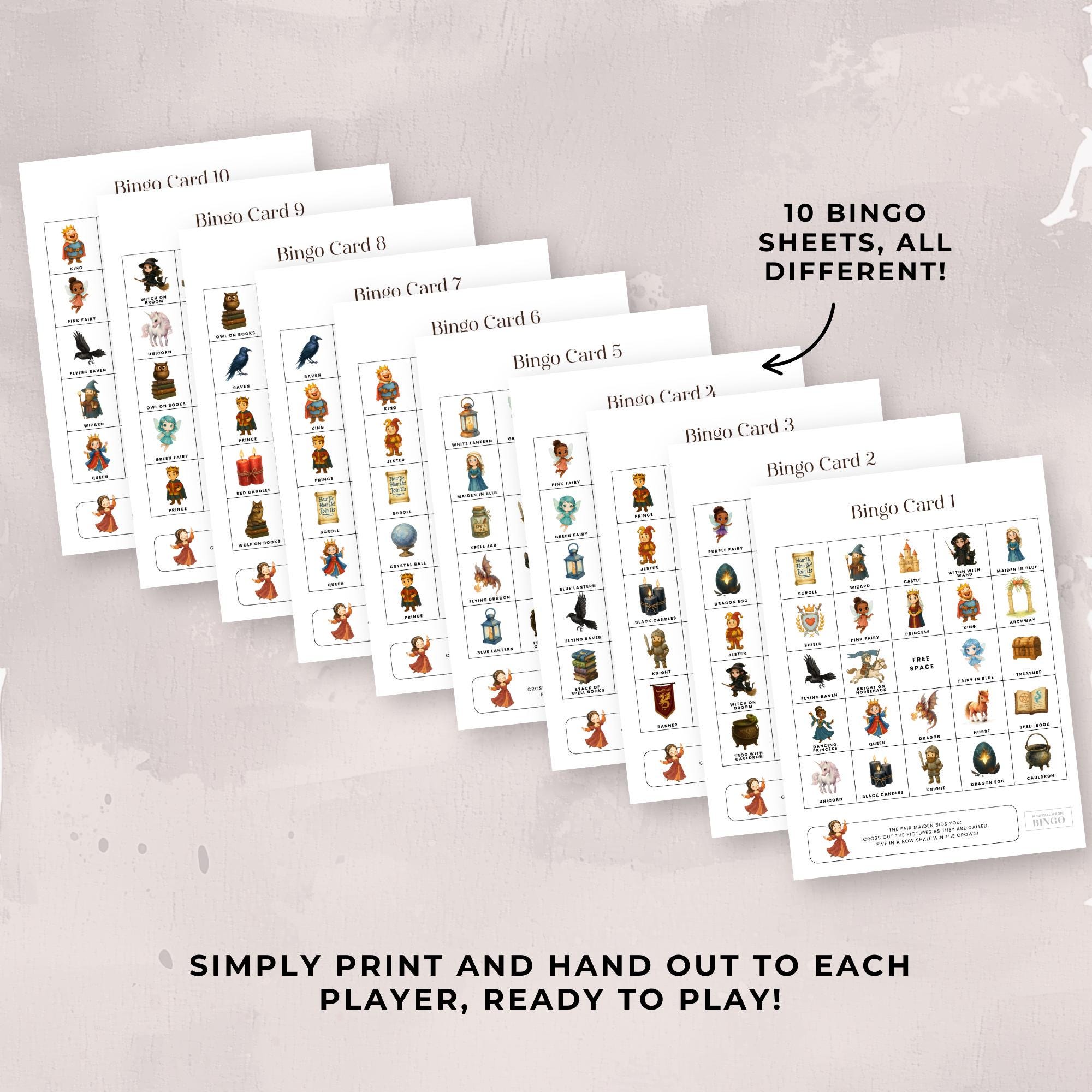 Medieval Fantasy Bingo Game, Printable Kids Activity, Knights and ...