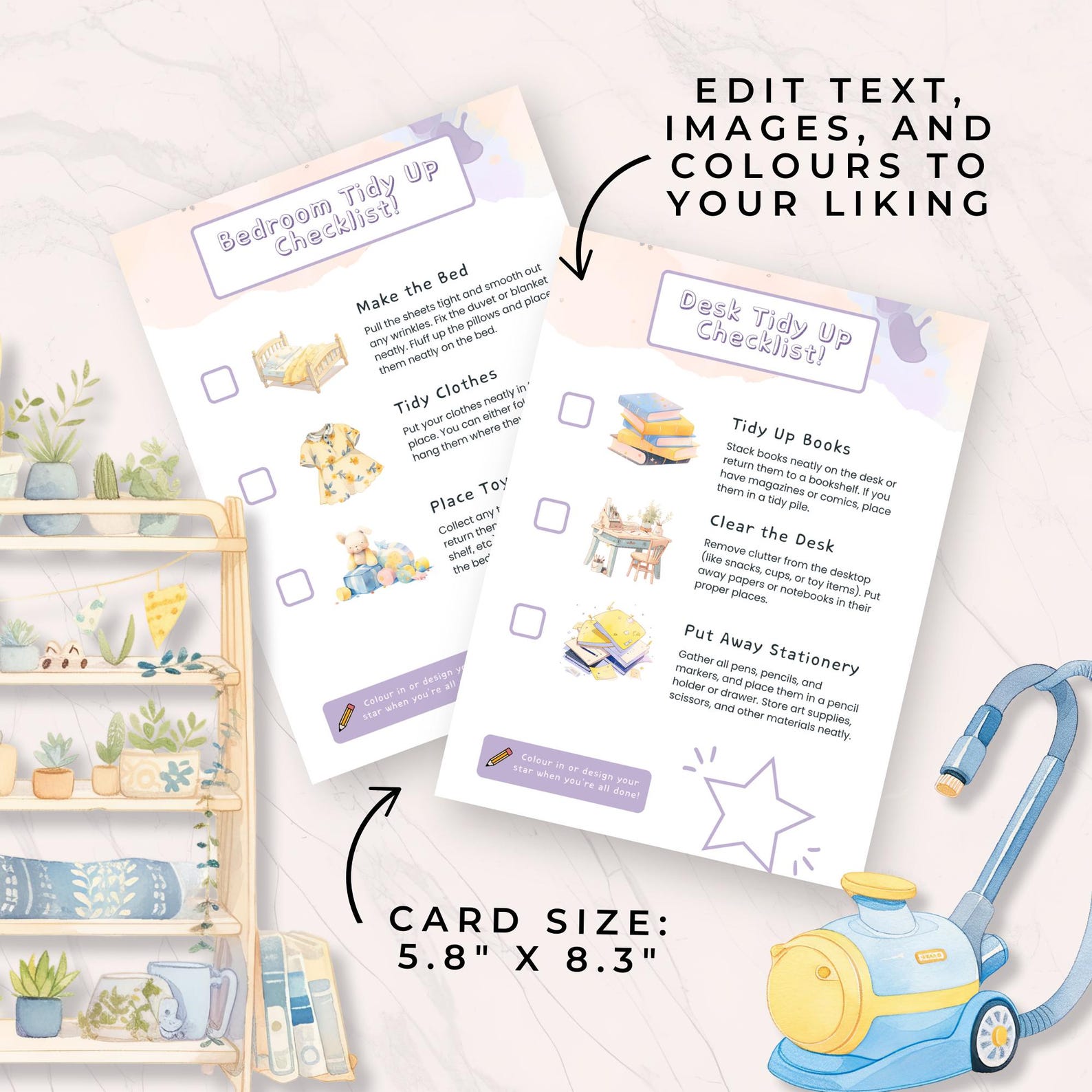 Editable Kids Room Cleaning Checklist, Printable Chore Cards, Family ...