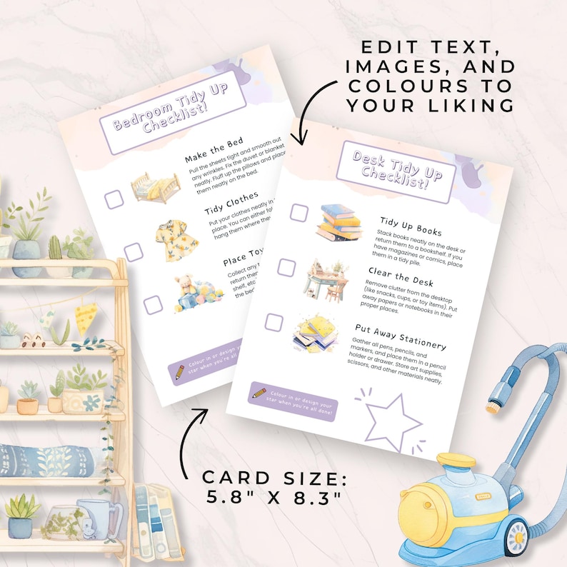 Editable Kids Room Cleaning Checklist, Printable Chore Cards, Family ...