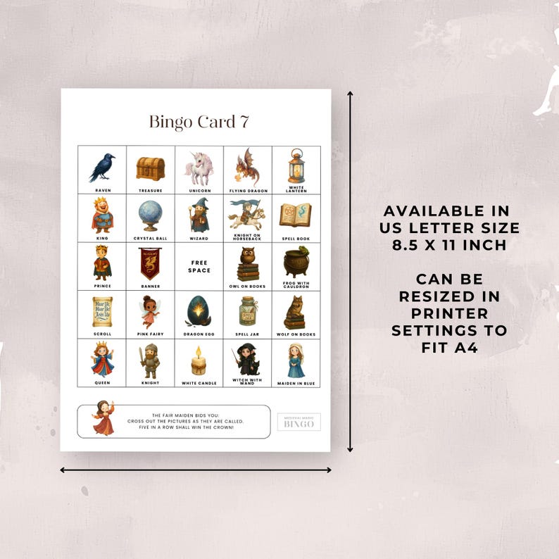 Medieval Fantasy Bingo Game, Printable Kids Activity, Knights and ...