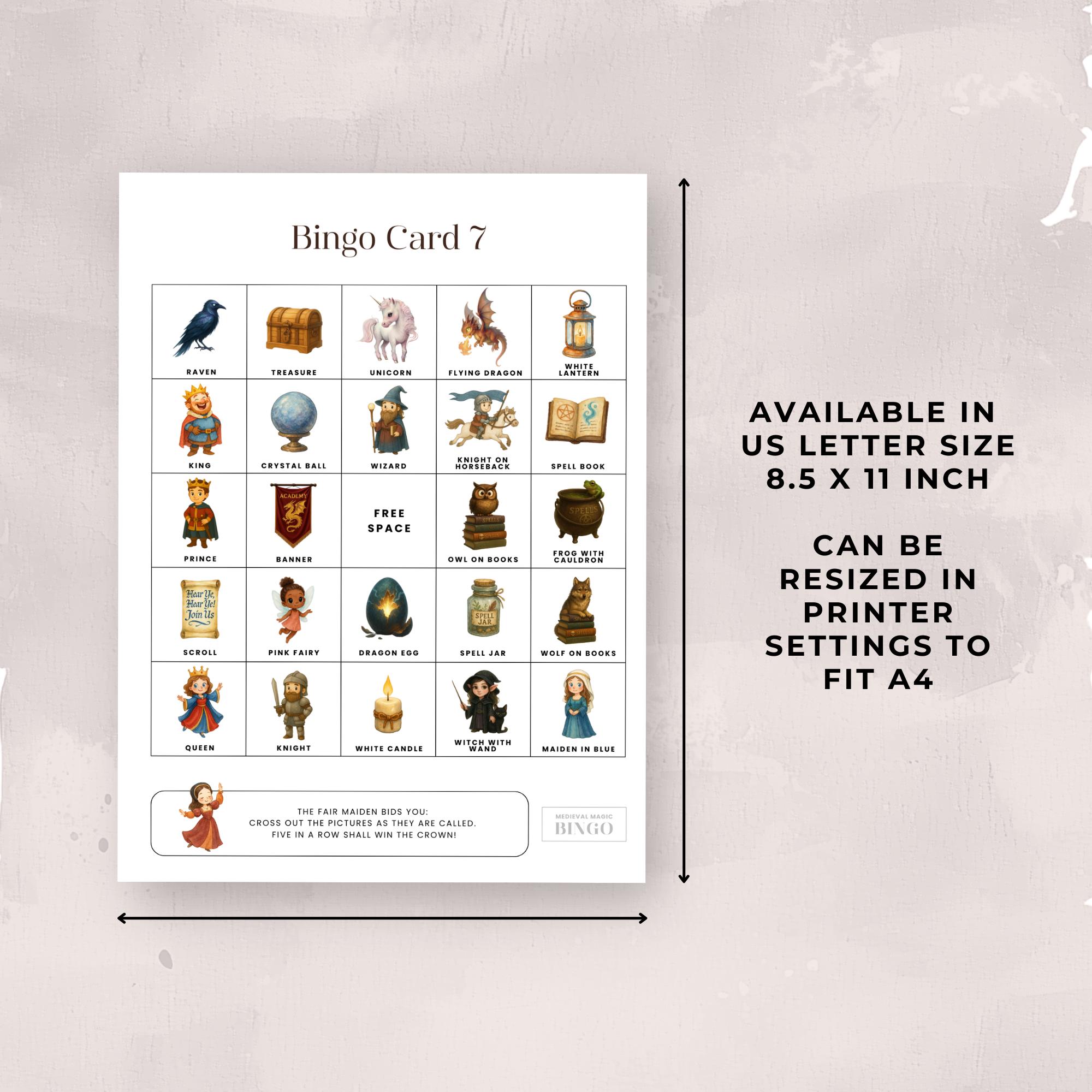 Medieval Fantasy Bingo Game, Printable Kids Activity, Knights and ...