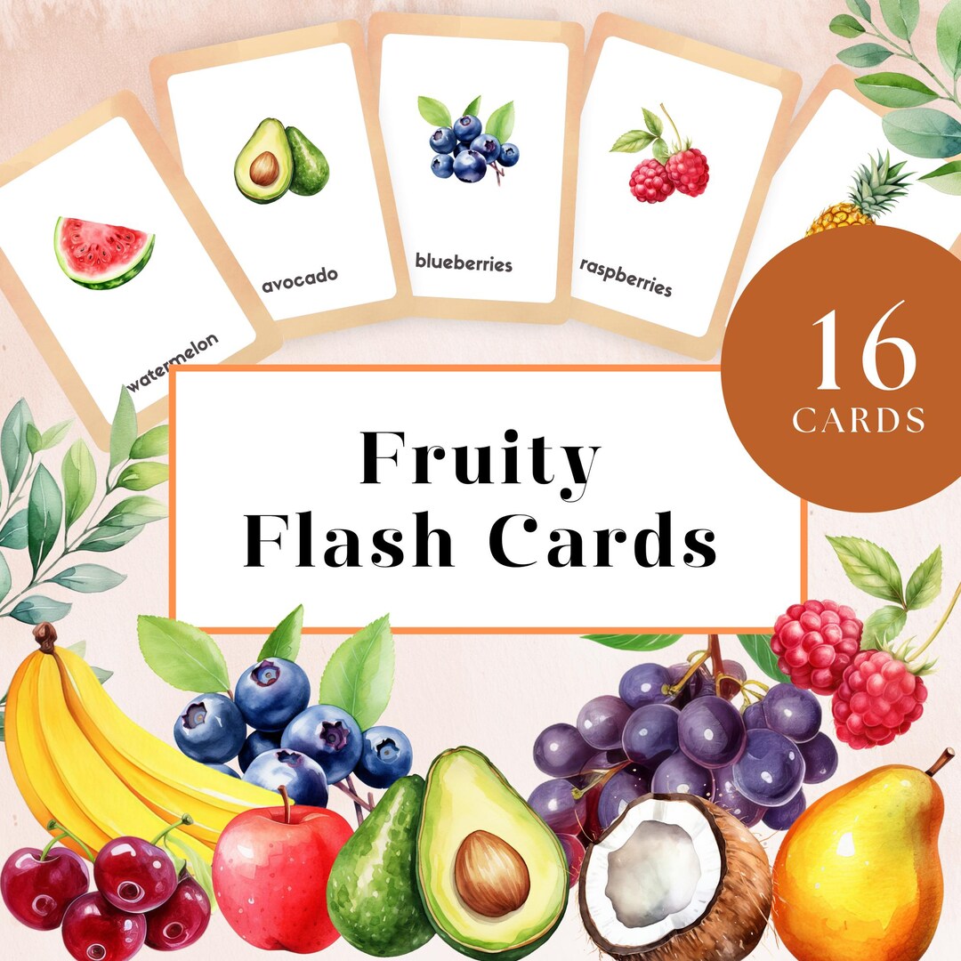 Printable Fruits Flash Cards for Toddlers and Preschool With Realistic ...