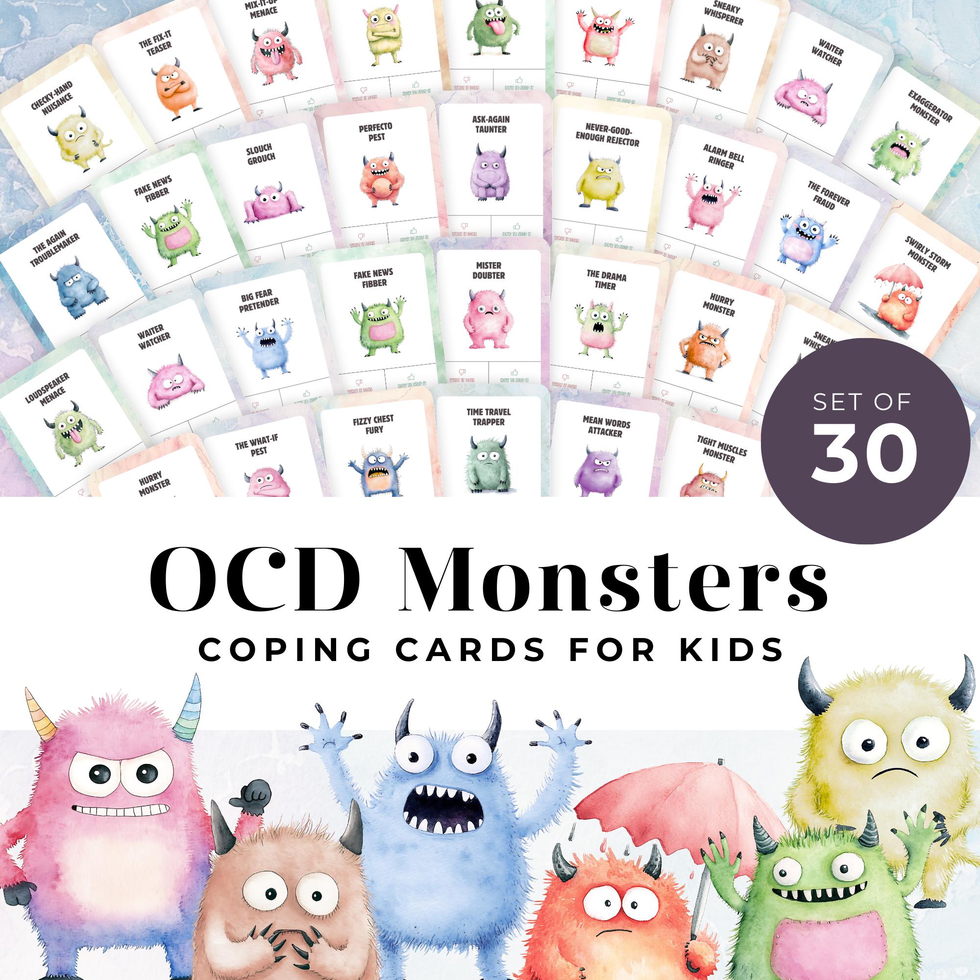 OCD Coping Cards for Kids and Teens, Monster Theme Flashcards to Manage ...