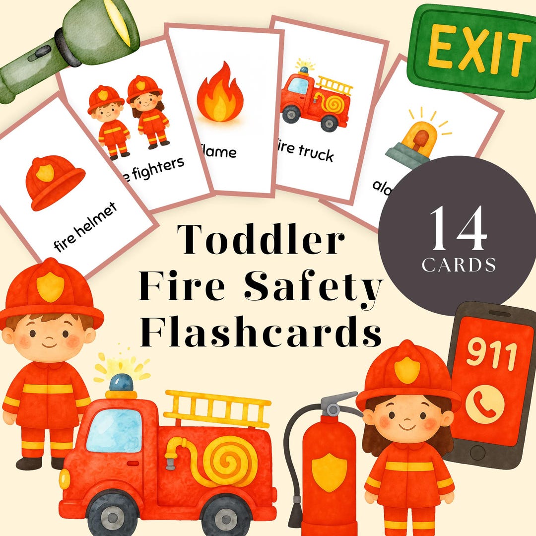 Fire Safety Flashcards for Toddlers, Kids Educational Printable Cards, Fire Prevention Week ...