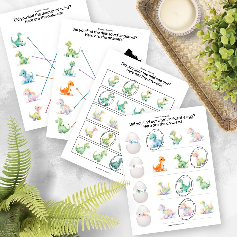 Cute Dinosaurs Preschool Activities Pack, 10 Children's Worksheets, Fun ...
