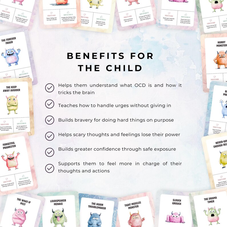 Monster Theme OCD Coping Cards for Kids & Teens, Digital and Printable ...
