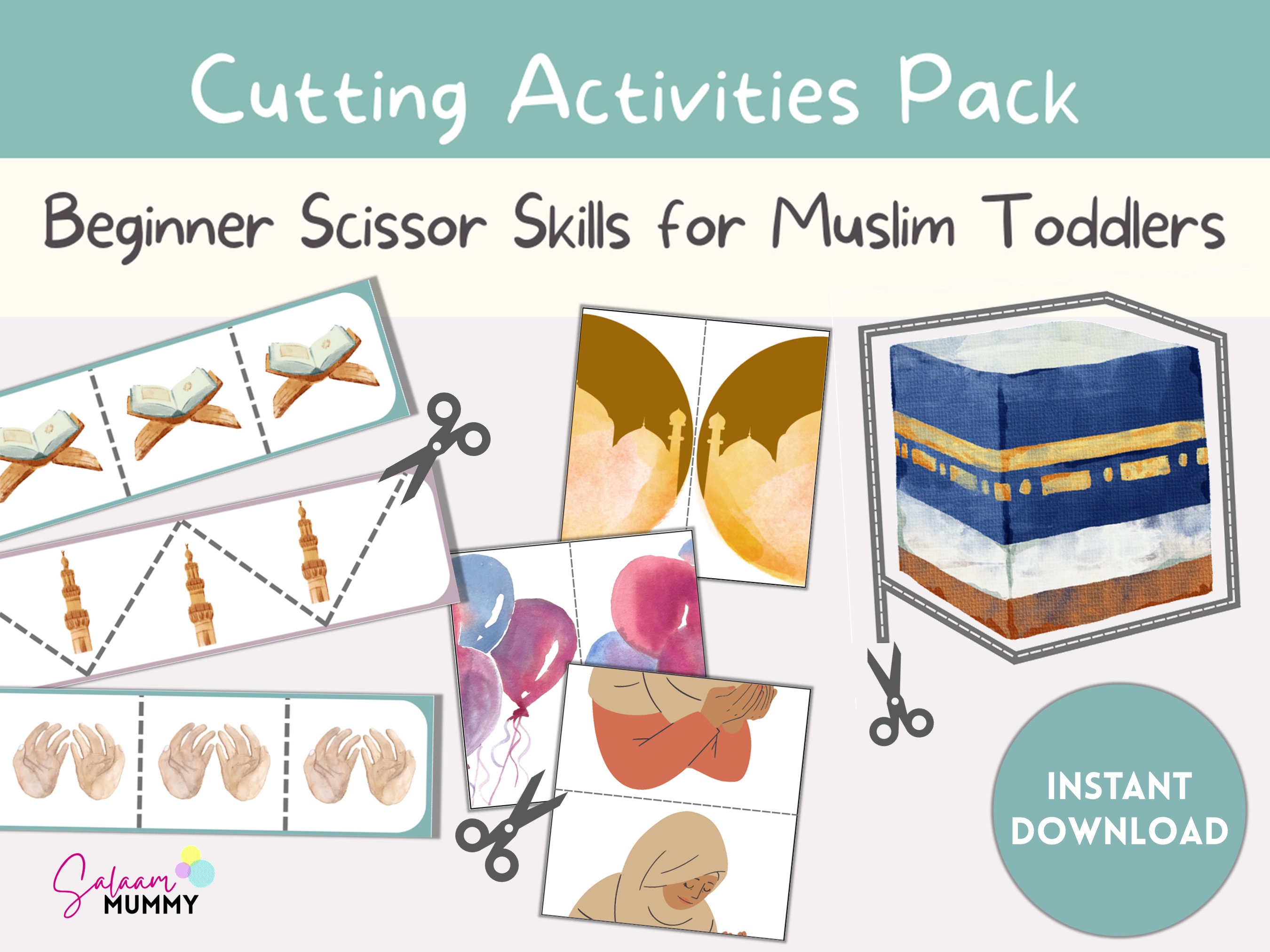 Islamic Cutting Activities for Toddlers, Beginner Scissor Skills ...
