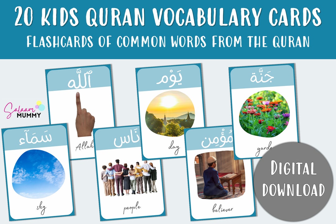 20 Quran Flashcards for Muslim Kids Common Quran Vocabulary - Etsy