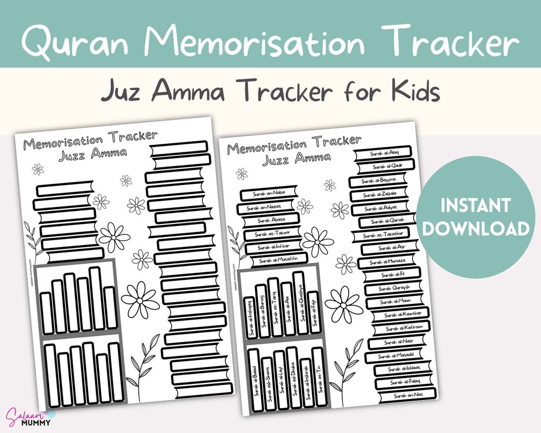 Printable Kids Juz Amma Quran Memorisation Tracker | Flower Design ...