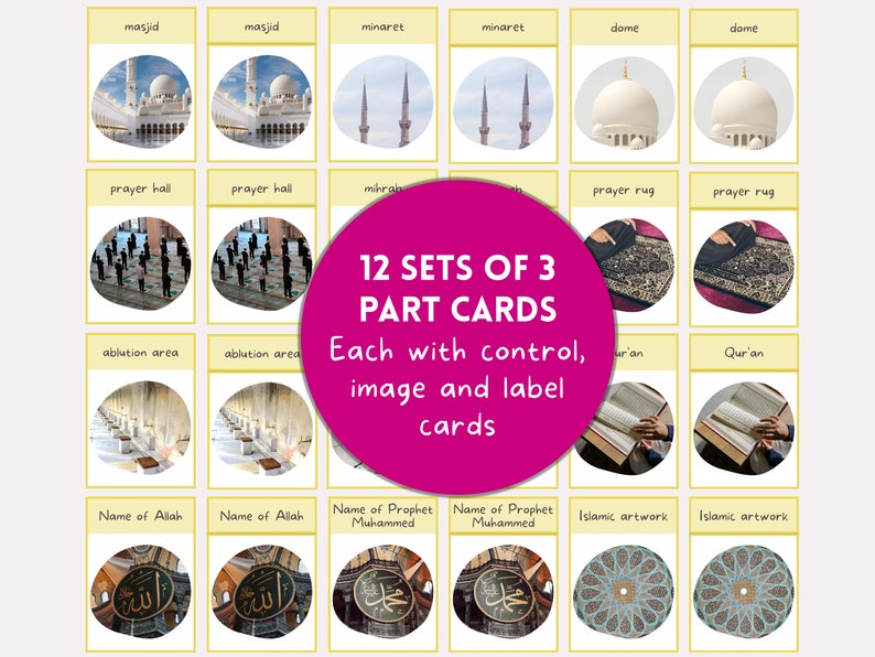 Mosques Flashcards, Montessori 3 Part Cards, Islamic Flashcards for ...