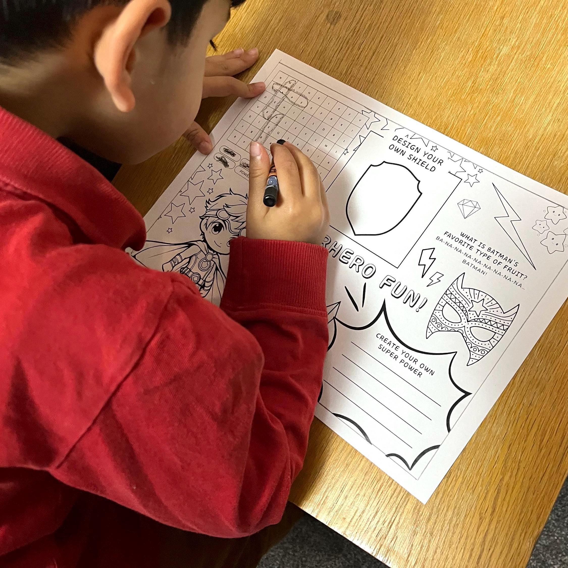 Superhero Coloring Placemat, Kids Activity Sheet for Birthdays, Parties ...