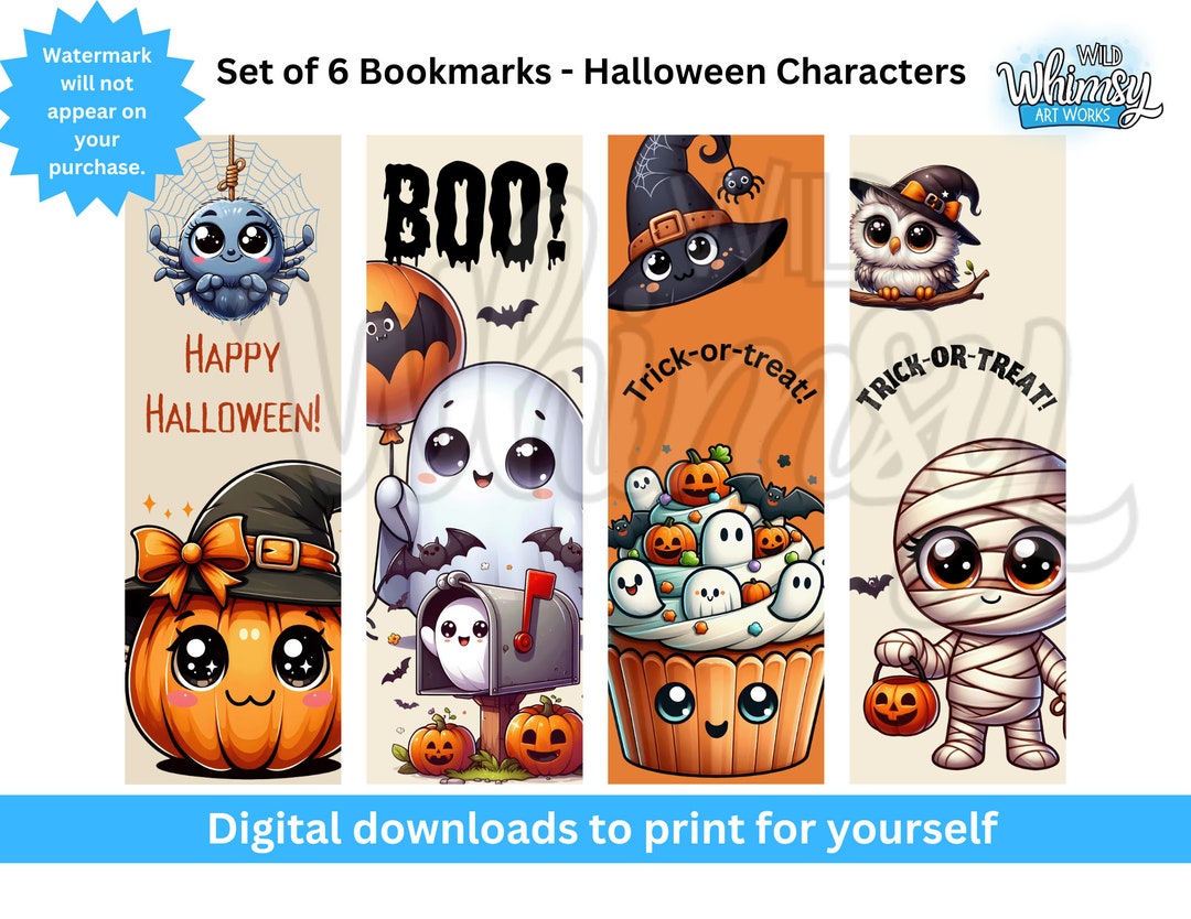 Set of 6 Printable Bookmarks 2x6: Halloween, Boo, Trick-or-treat, Party ...