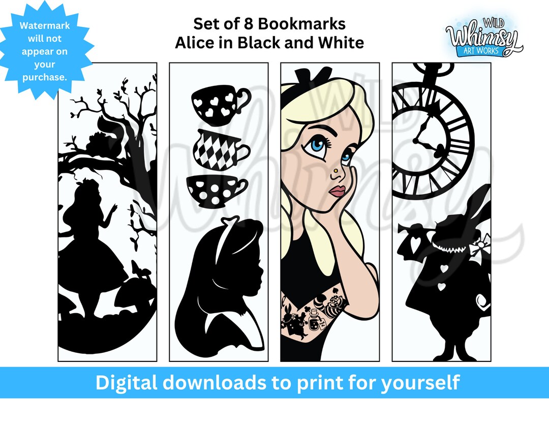 Alice in Wonderland Bookmarks: Printable Party Favors (set of 6) (PDF ...