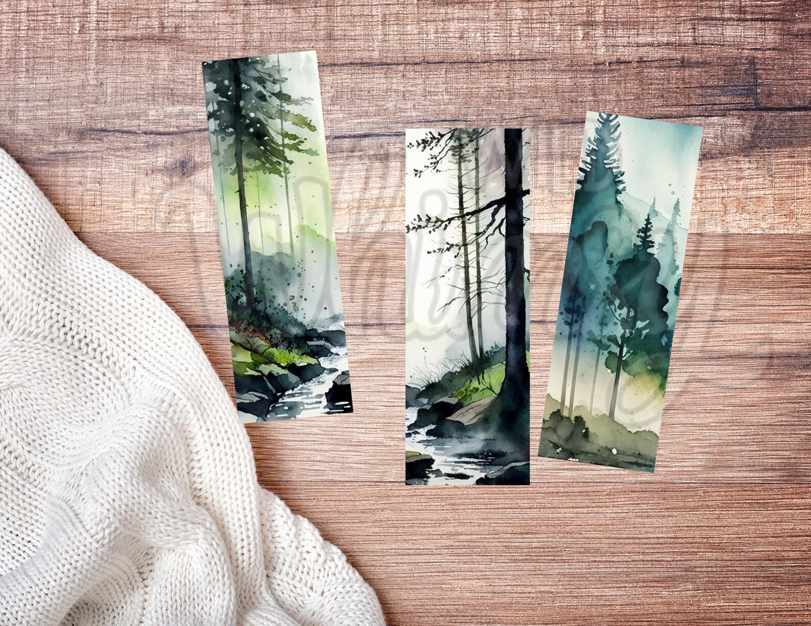 Set of 6 Printable Bookmarks 2x6: Watercolor Forest Scenes, Beautiful ...