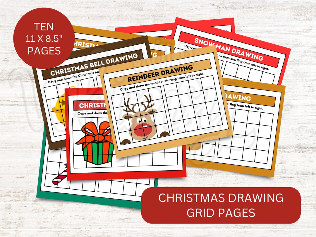 Christmas Drawing Grid Activity: 10 Printable Learning Sheets (PDF ...