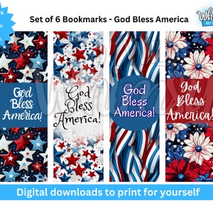 Set of 6 Printable Bookmarks 2x6: God Bless America, Patriotic, Red ...