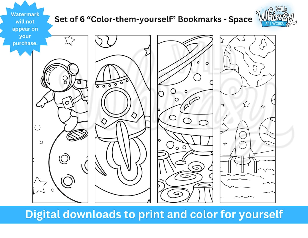 Space Coloring Bookmarks: Astronauts, Planets, Rockets (digital ...