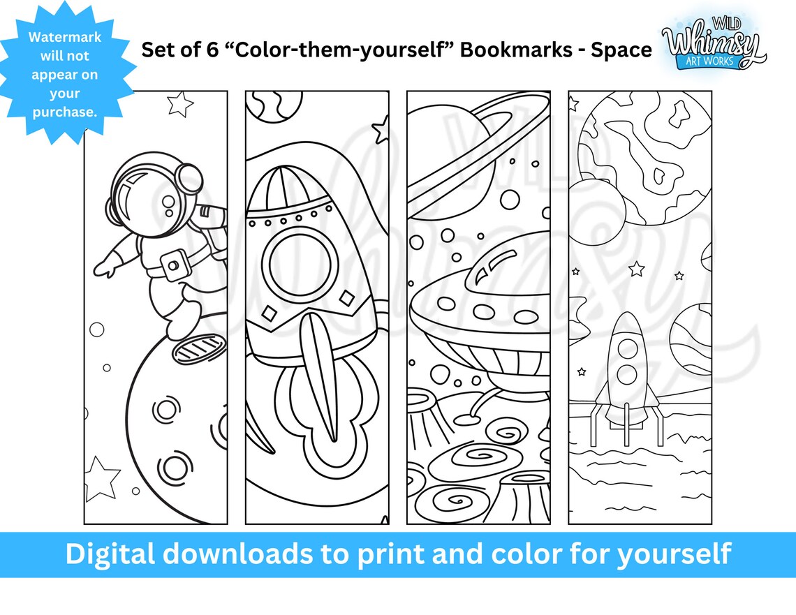 Space Coloring Bookmarks: Astronauts, Planets, Rockets (digital ...