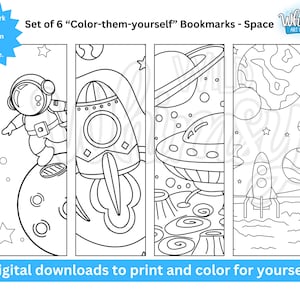 Space Coloring Bookmarks: Astronauts, Planets, Rockets (digital ...