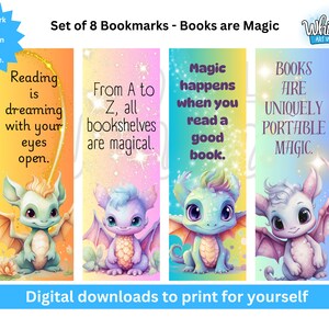 Set of 8 Printable Bookmarks 2x6: Reading is Magic! - Crafts, Dragons ...