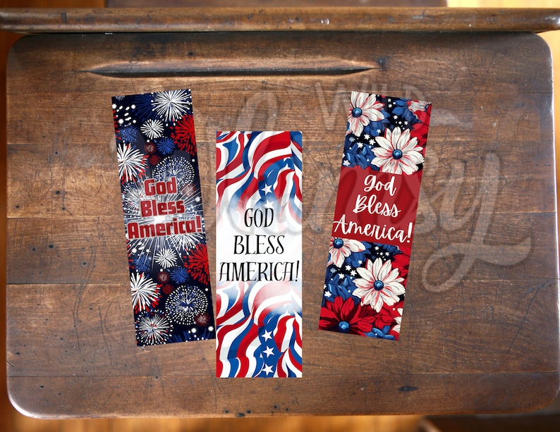 Set of 6 Printable Bookmarks 2x6: God Bless America, Patriotic, Red ...