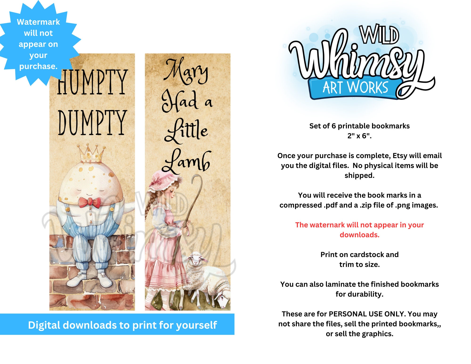 Nursery Rhymes Bookmarks: Red Riding Hood, Hey Diddle Diddle (PDF) - Etsy