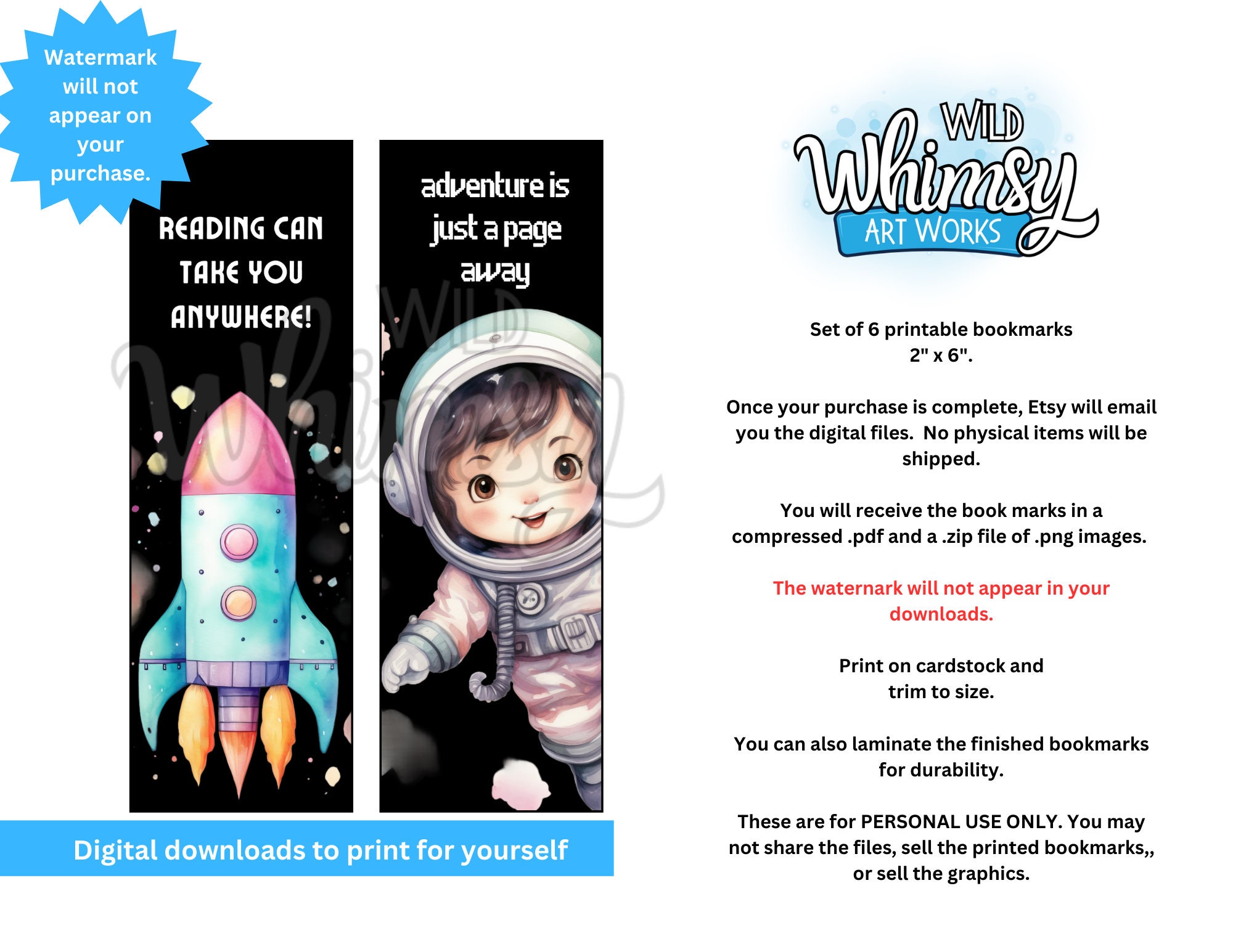 Set of 6 Printable Bookmarks 2x6: Space Exploration, Astronauts, Space ...