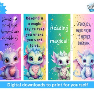Set of 8 Printable Bookmarks 2x6: Reading is Magic! - Crafts, Dragons ...