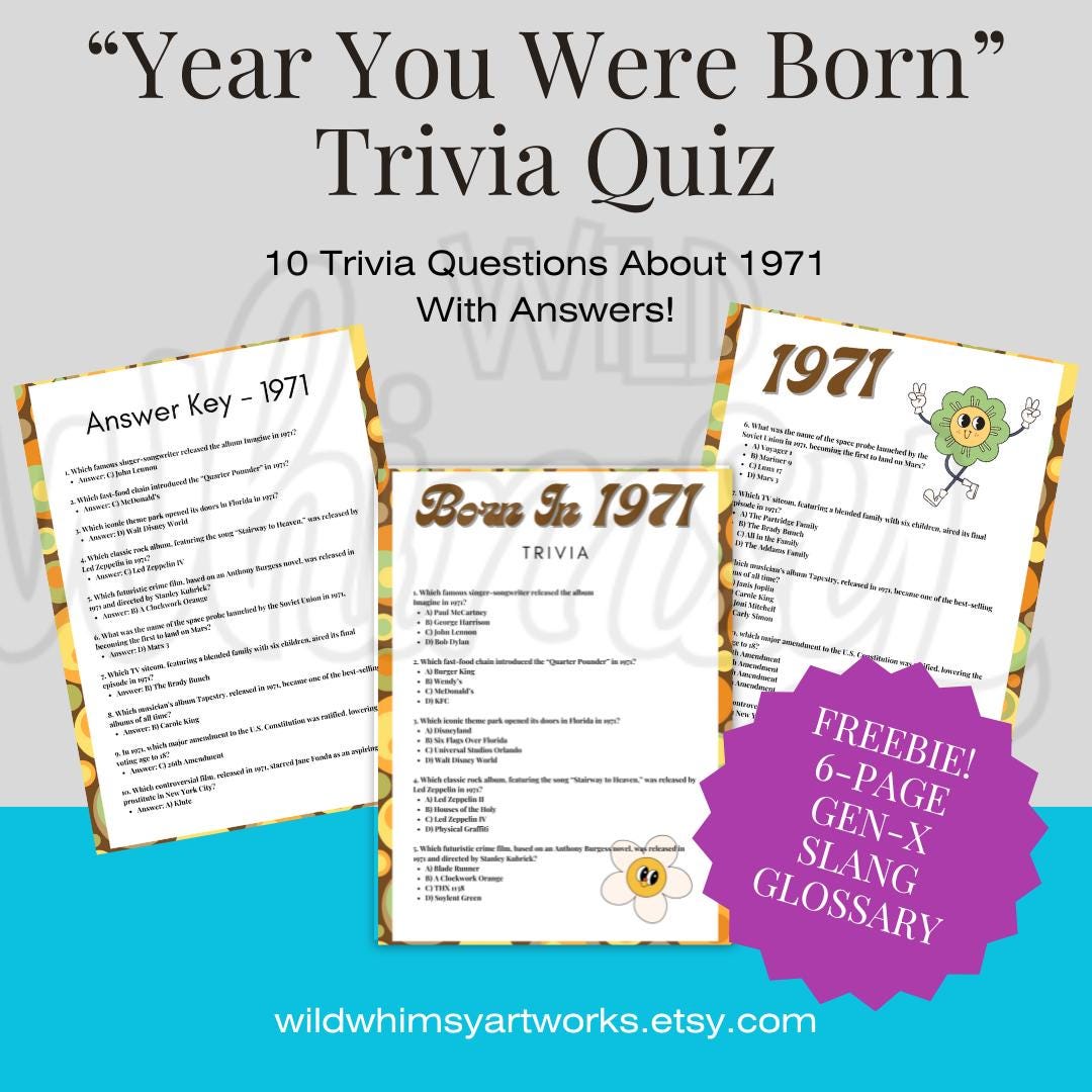 1971 Trivia Game: Gen-x Birthday Party Activity (PDF Download) - Etsy