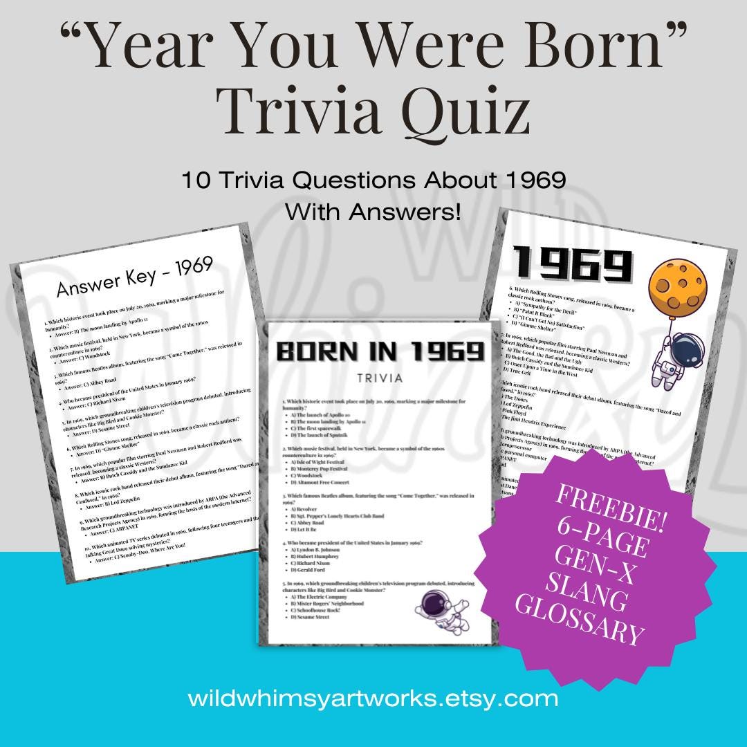 1969 Trivia: Gen-x Birthday Party Game (digital Download) - Etsy