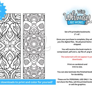 Set of 6 Printable Bookmarks to Color Yourself - 2x6: Cool Floral ...