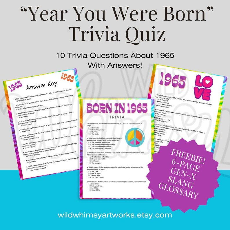 1965 Trivia Game: Gen-x Birthday Card Activity (digital Download) - Etsy