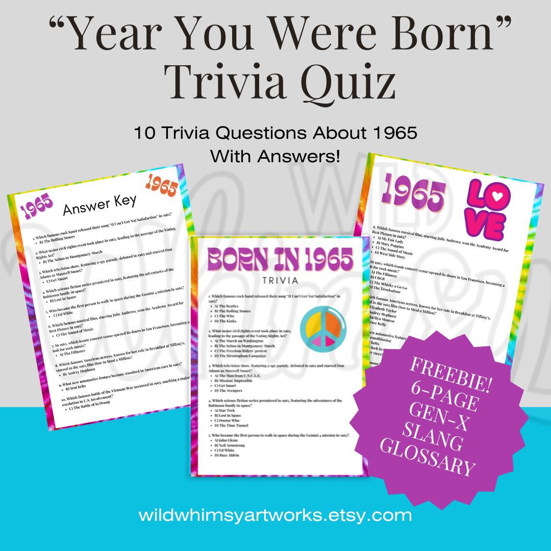 1965 Trivia Game: Gen-x Birthday Card Activity (digital Download) - Etsy