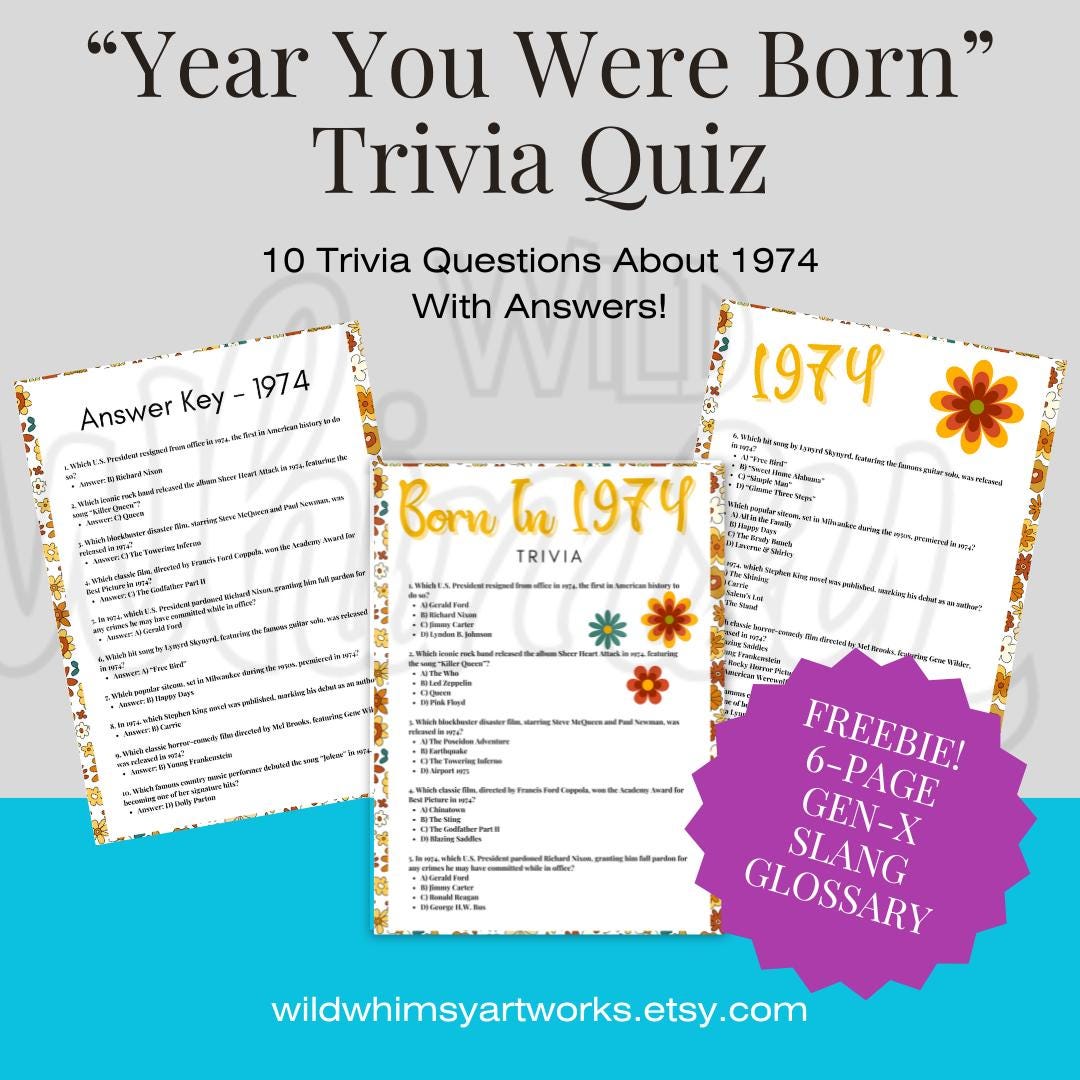 1974 Trivia Game: Gen-x Birthday Party (digital Download) - Etsy