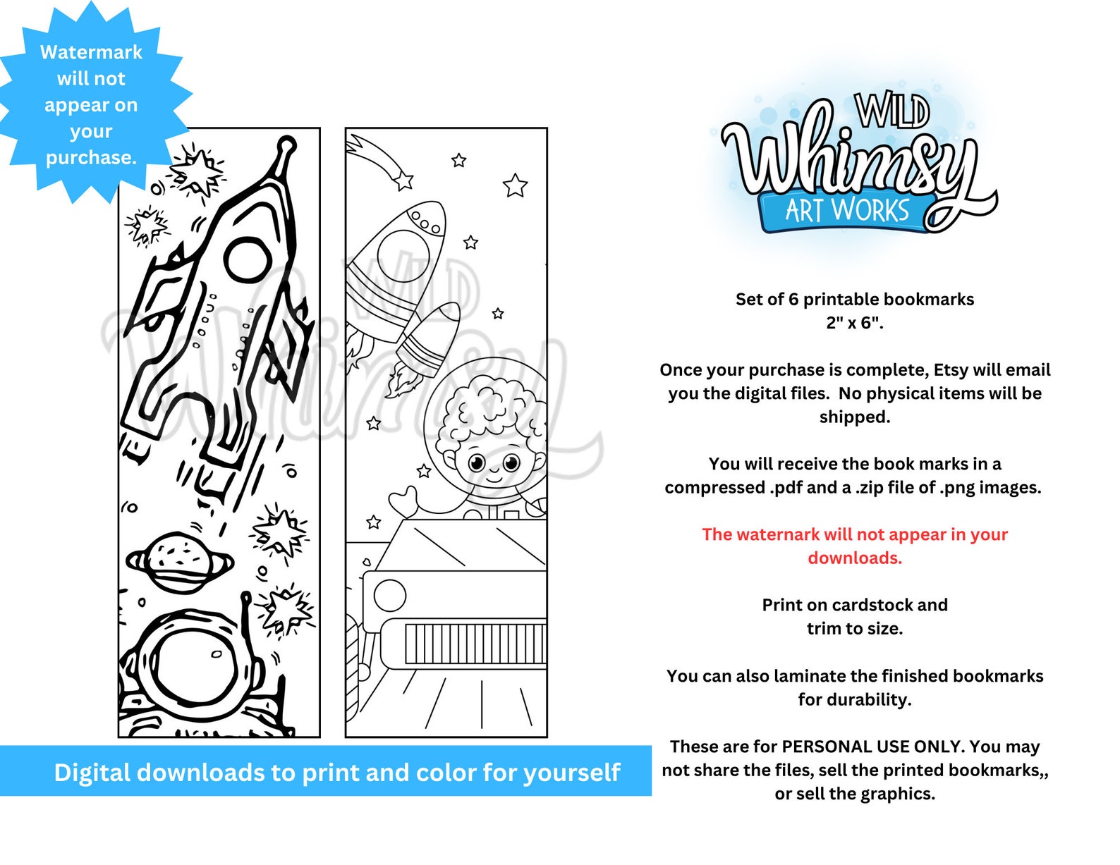 Space Coloring Bookmarks: Astronauts, Planets, Rockets (digital ...