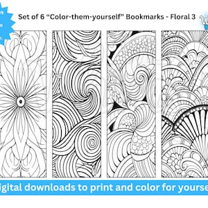 Set of 6 Printable Coloring Bookmarks 2x6: Funky Swirls and Florals ...