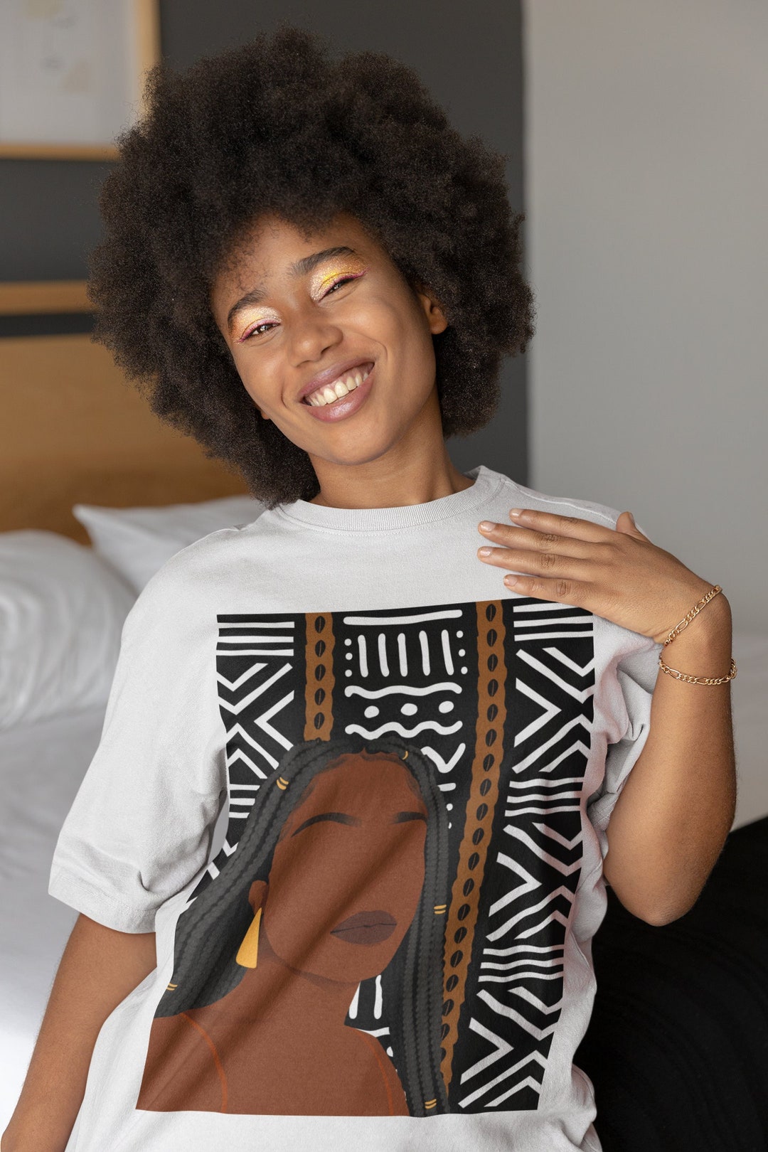 Afro Braided Woman Tshirt/african Print 100% Cotton / Unisex Tee/ Black ...