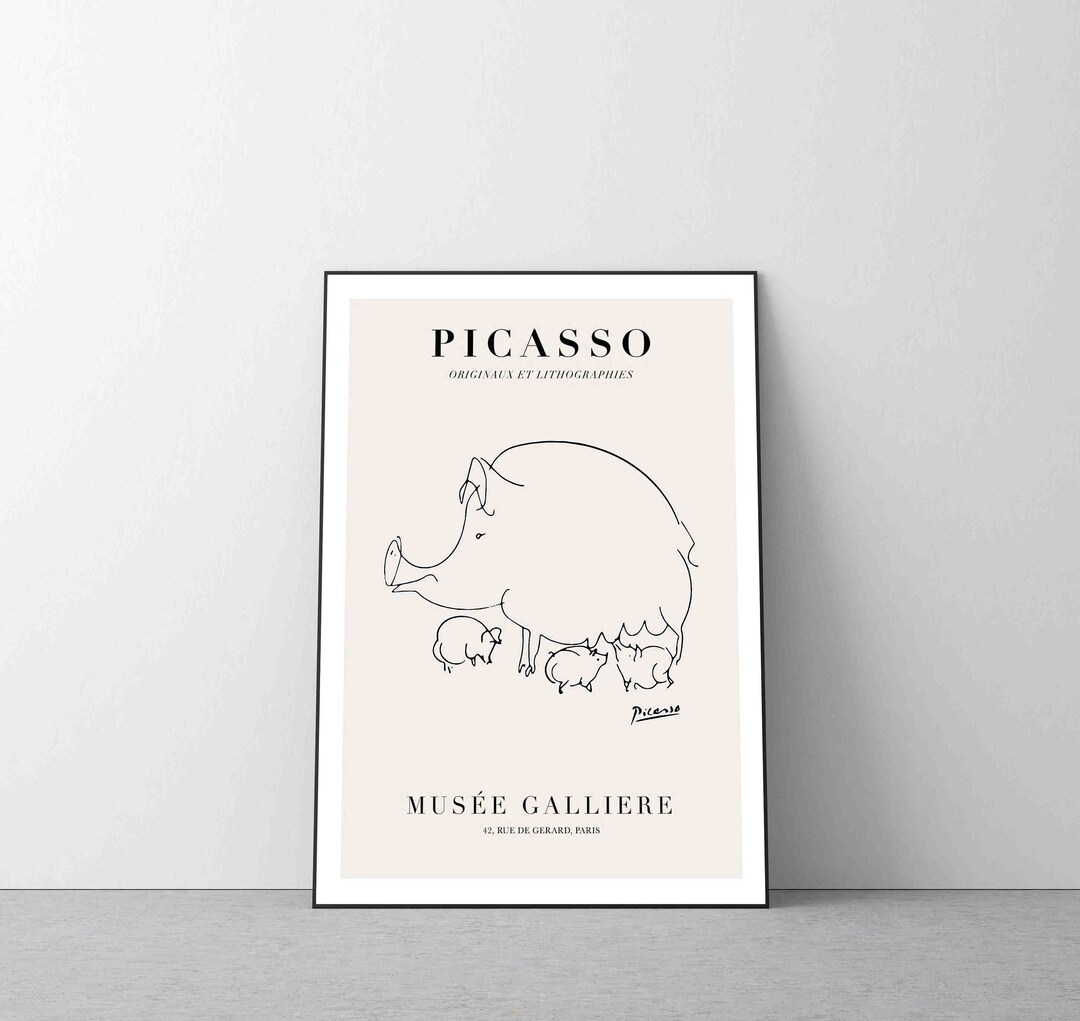 Pablo Picasso the Pigs, Vintage Minimalist Line Drawing Exhibition ...